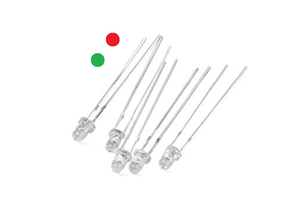 LED لیزری 3mm رنگ قرمز و سبز دو پایه بسته 10 عددی - قم الکترونیک